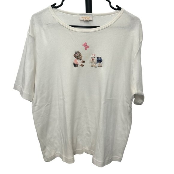 Tia Designs | Tops | Tia Designs Embroidered Dog Cotton Tshirt Sz ...